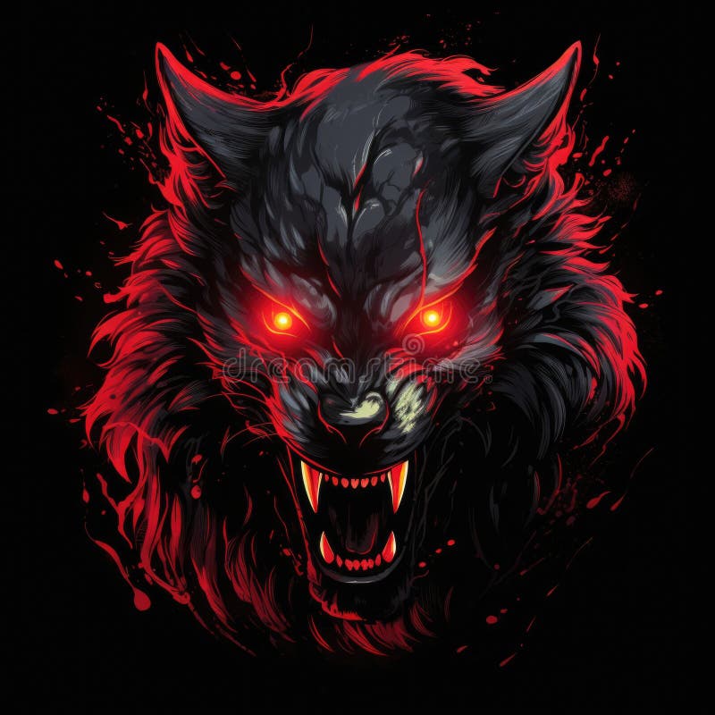 Angry Wolf with Red Eyes on a Black Background Stock Illustration ...