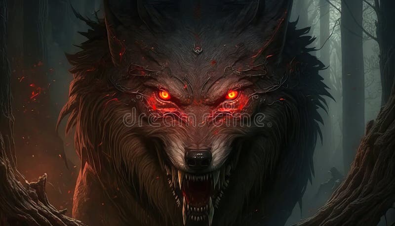 Angry Wolf with Red Eyes Close Up - Generative AI Stock Illustration ...