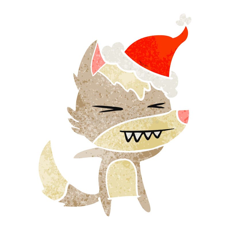 Angry Wolf Retro Cartoon of a Wearing Santa Hat Stock Vector ...