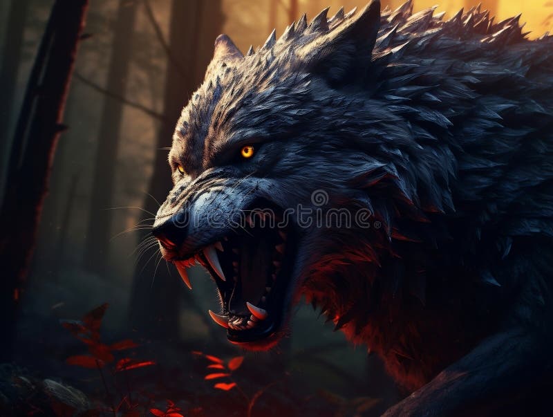 Angry Wolf Roaring in the Forest Stock Illustration - Illustration of ...
