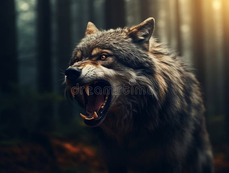 Angry Wolf Roaring in the Forest Stock Illustration - Illustration of ...