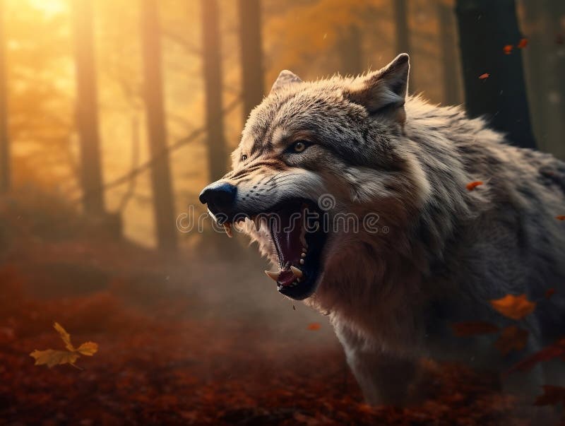 Angry Wolf Roaring in the Forest Stock Illustration - Illustration of ...