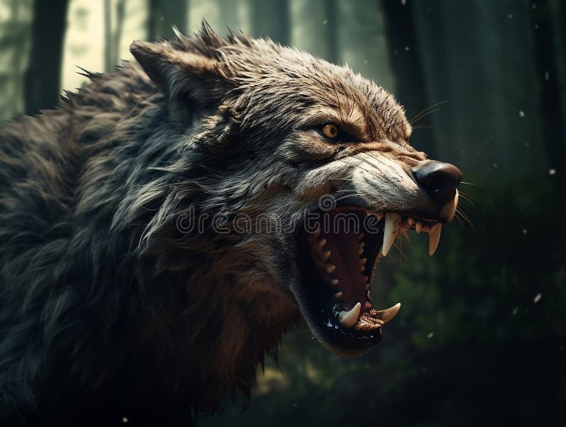 Angry Wolf Roaring in the Forest Stock Illustration - Illustration of ...