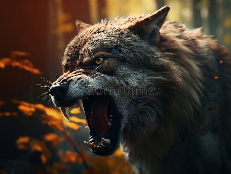 Angry Wolf Roaring in the Forest Stock Illustration - Illustration of ...