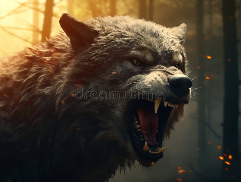 Angry Wolf Roaring in the Forest Stock Illustration - Illustration of ...