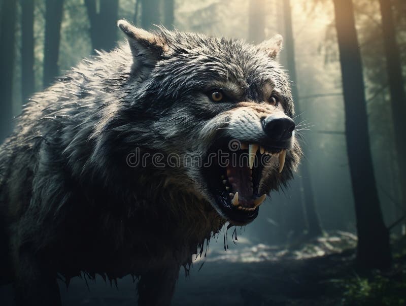 Angry Wolf Roaring in the Forest Stock Illustration - Illustration of ...