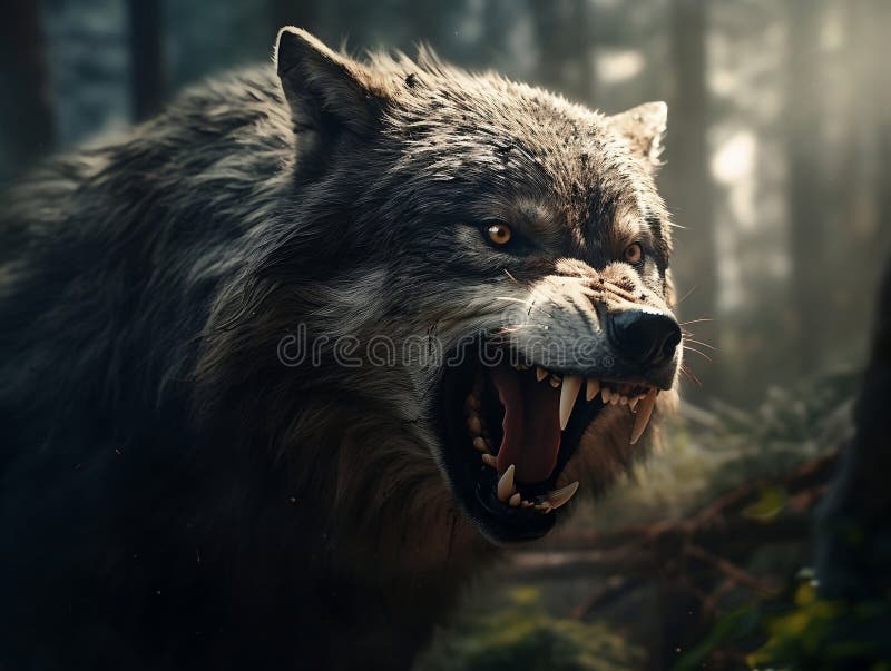 Angry Wolf Roaring in the Forest Stock Illustration - Illustration of ...