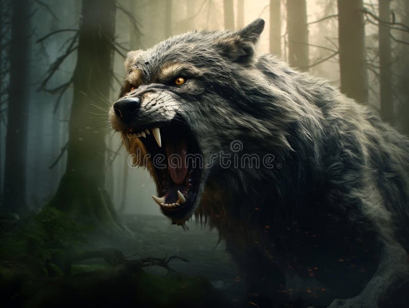 Angry Wolf Roaring in the Forest Stock Illustration - Illustration of ...