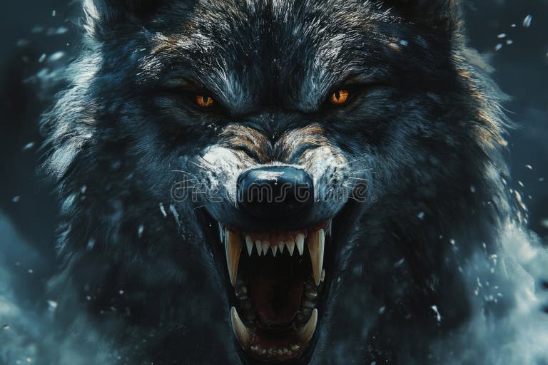 Angry Wolf Snarling Showing Teeth in Snowstorm Stock Image - Image of ...