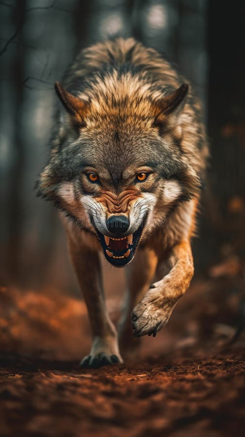 Angry Wolf Walking Towards the Camera. Generative AI Stock Illustration ...
