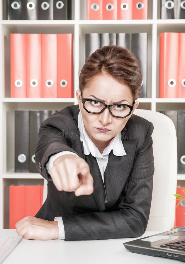 Angry Woman Boss Pointing Out Stock Image - Image of glasses, caucasian ...
