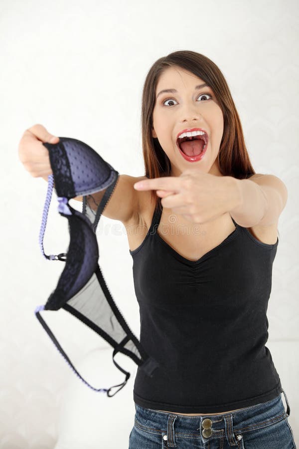 Angry Woman with Bra in Hand. Stock Image - Image of divorce, lovers ...