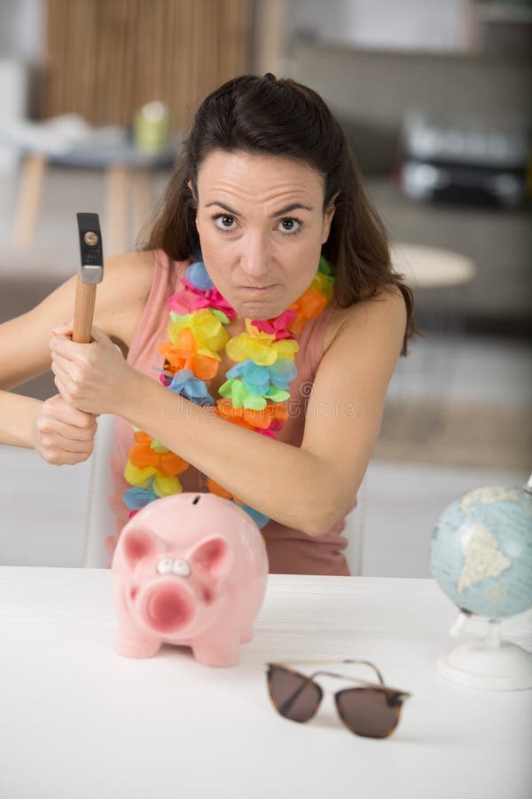 Angry Woman Breaking Money-box Stock Image - Image of moneybox ...