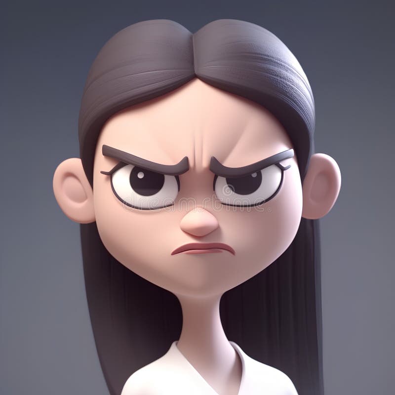Angry Woman with Facial Expression, 3d Render, Square Image Stock ...