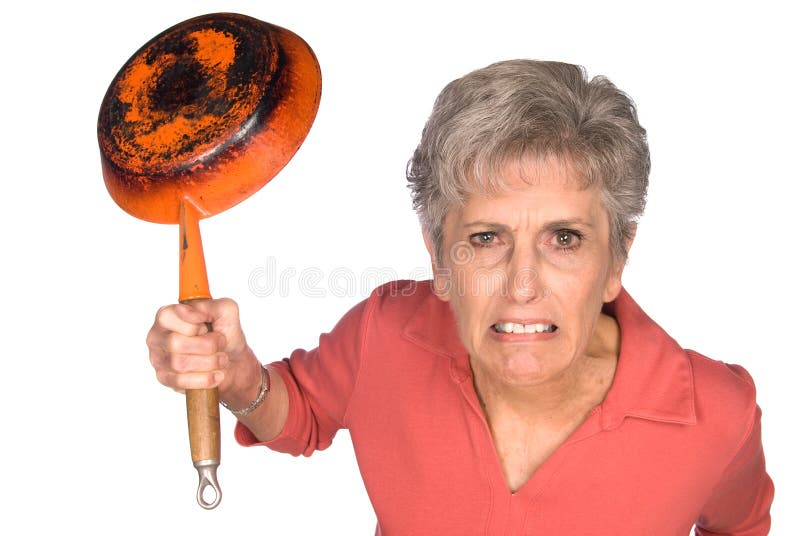Angry Woman with Frying Pan Stock Image - Image of hair, behavior: 8683855