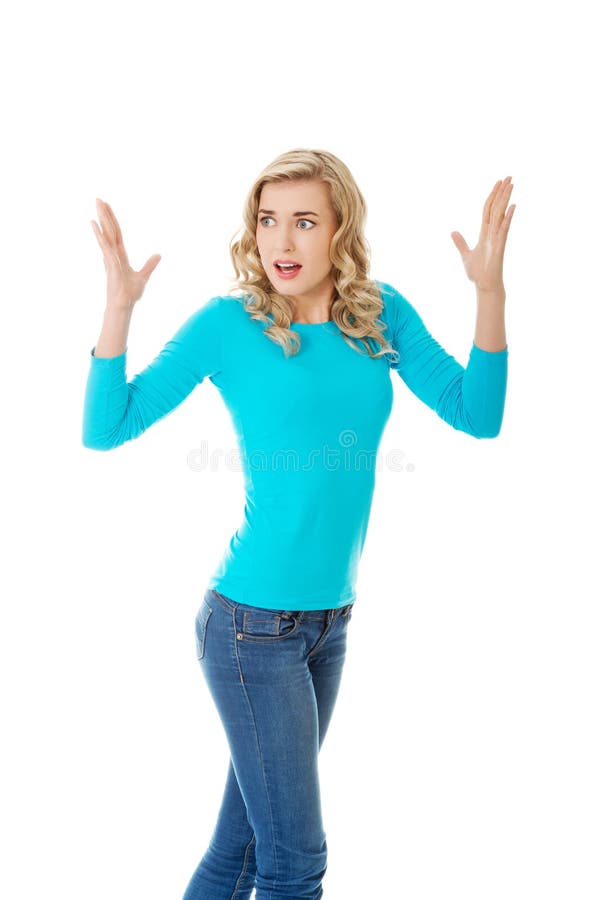 Angry woman with hands up stock photo. Image of frustration - 49112326