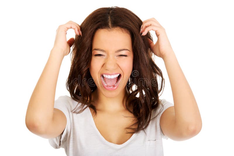 Angry woman with hands up. stock image. Image of furious - 52724065