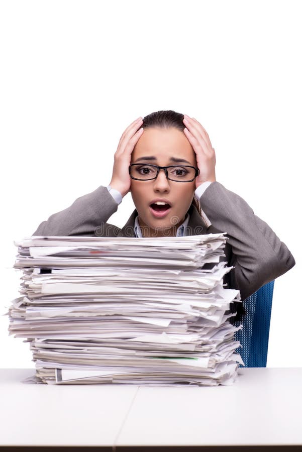 The Angry Woman with Piles of Paper on White Stock Photo - Image of ...