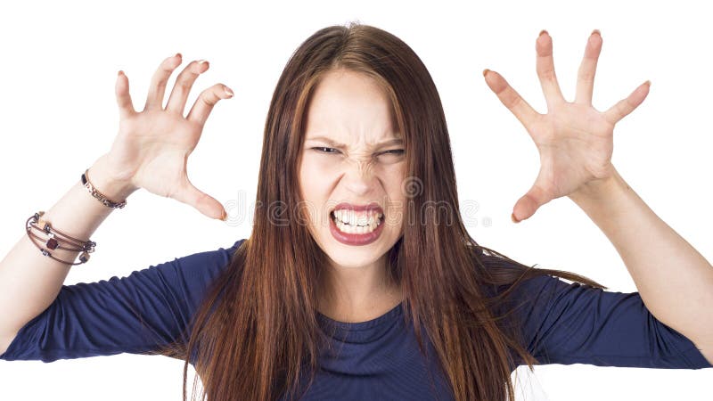 Close Up Isolated Portrait of Young Annoyed Angry Woman Holding Hands ...