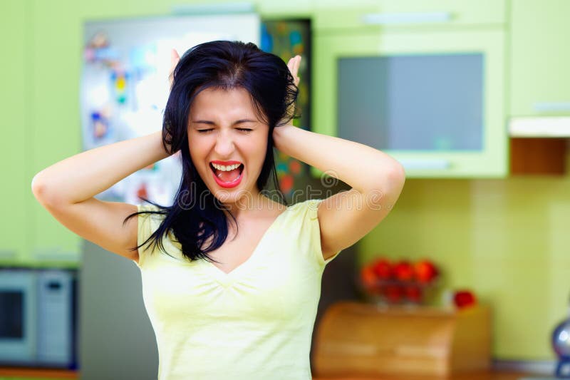 Angry Woman Screaming in Kitchen, Home Interior Stock Photo - Image of ...