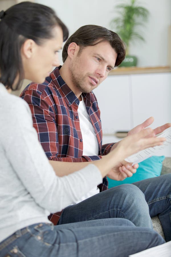 Angry Woman Shouting at Husband after Received Bills Stock Image ...