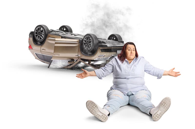 Angry Woman Sitting in Front of a Car Crash Stock Photo - Image of fall ...