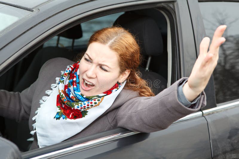 Angry Woman Waving Hers Hand and Screaming Stock Photo - Image of auto ...