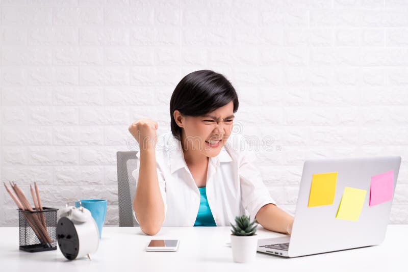 Angry Woman Working at Home Office Stock Image - Image of note, bored ...