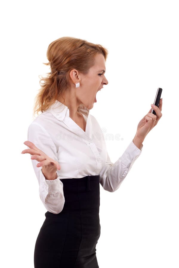 Angry Woman Yells at Cell Phone Stock Photo - Image of business, beauty ...