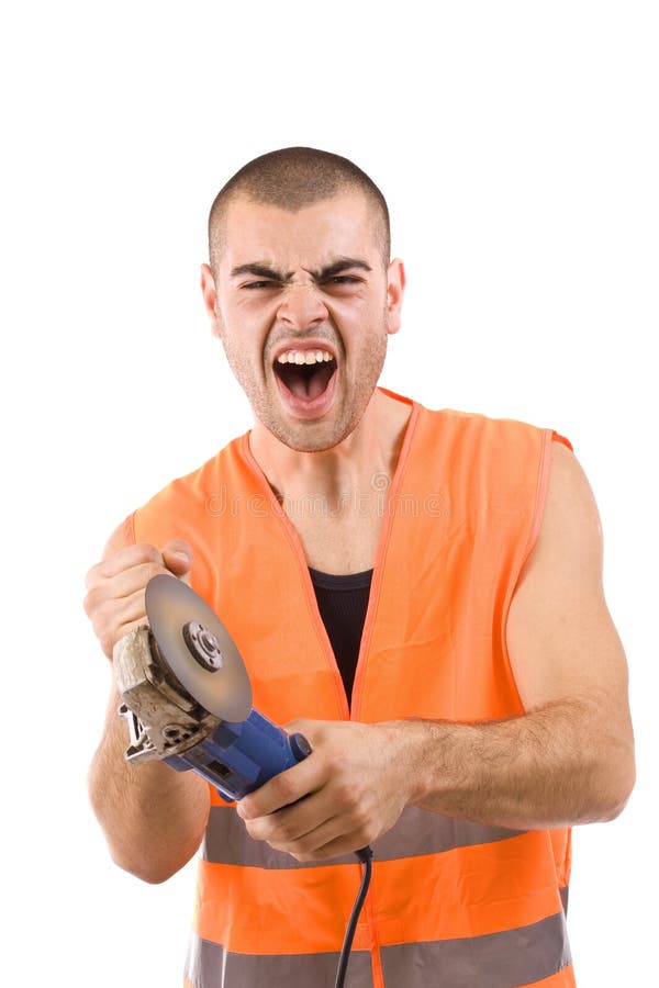 Angry Worker with Sign stock photo. Image of caucasian - 18843050