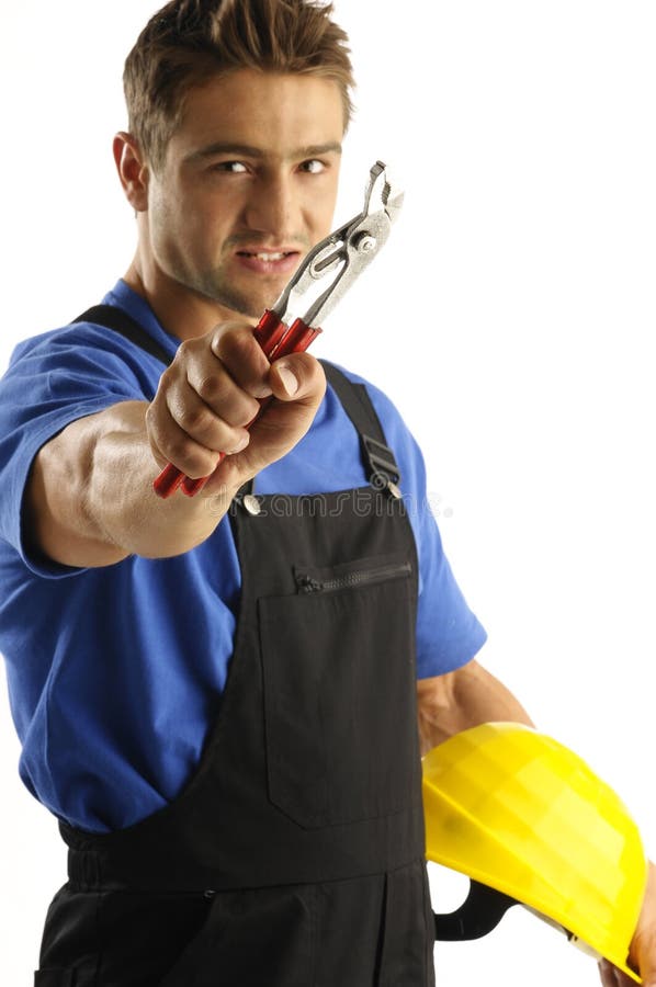 Angry worker stock photo. Image of workman, tool, muscleman - 16956732