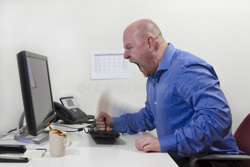 Angry Worker Hit His Keyboard Stock Image - Image of coffee, emotional ...