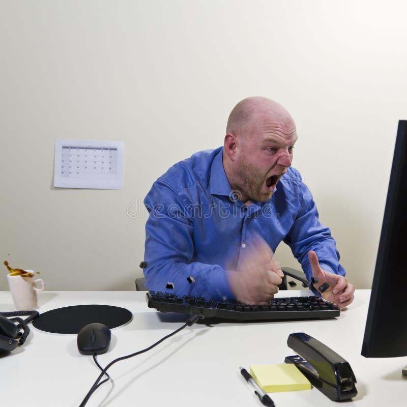 Angry Worker Hit His Keyboard Stock Image - Image of coffee, emotional ...