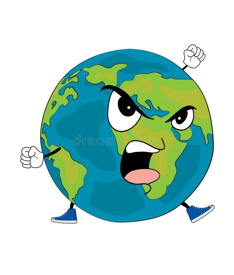 Angry World globe cartoon stock illustration. Illustration of agression ...