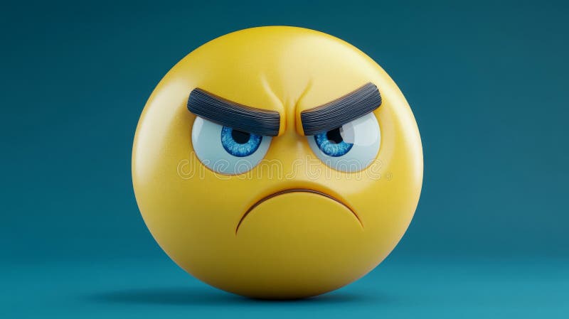 Angry Yellow 3D Emoji on Teal Background Stock Illustration ...