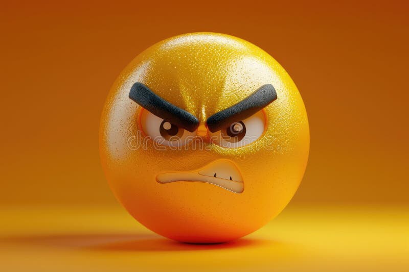 Angry Yellow Sphere with Exaggerated Facial Expression Stock ...
