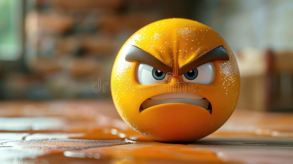 Angry Yellow Sphere with Exaggerated Facial Expression Stock ...