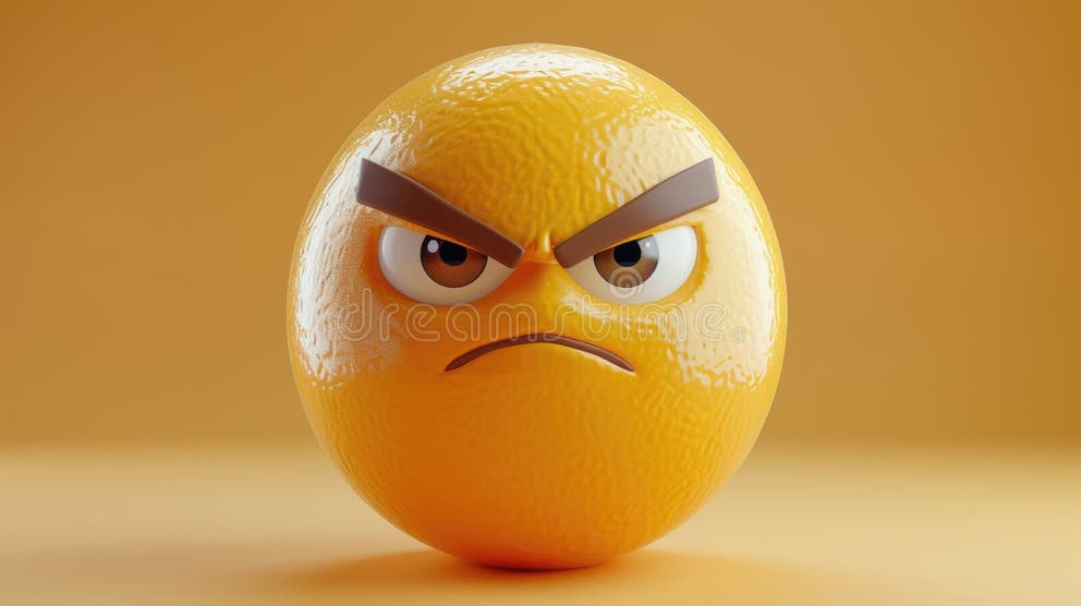 Angry Yellow Sphere with Exaggerated Facial Expression Stock ...