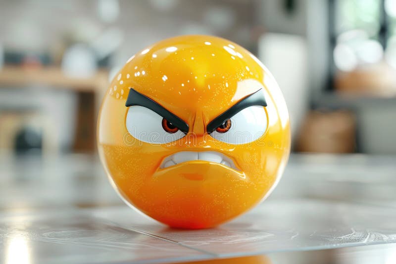 Angry Yellow Sphere with Exaggerated Facial Expression Stock ...