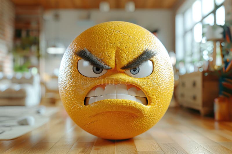 Angry Yellow Sphere with Exaggerated Facial Expression Stock ...