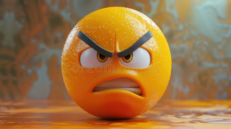 Angry Yellow Sphere with Exaggerated Facial Expression Stock ...