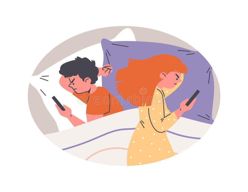 Angry Young Couple Lying Apart in the Bed Using Smartphones, Intimate ...