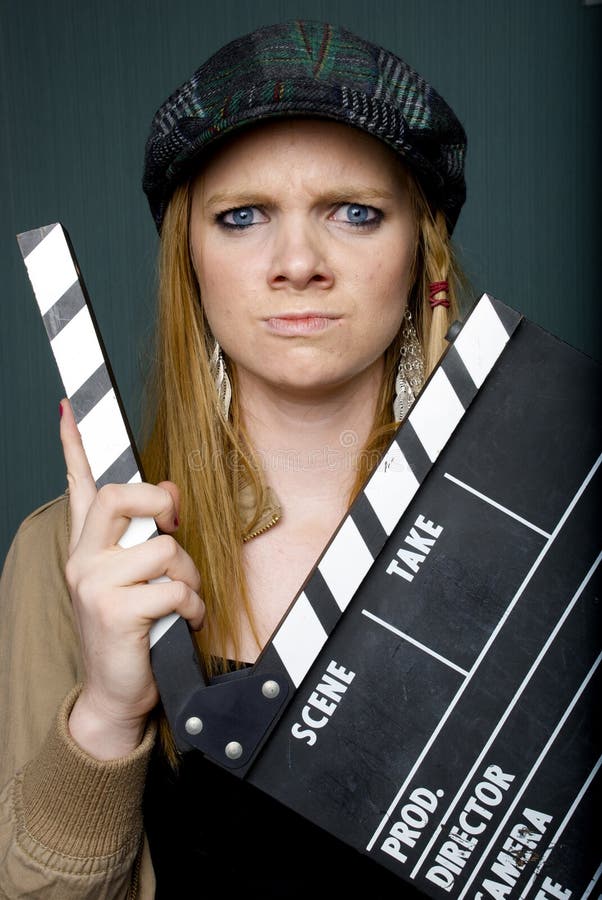 Young Female Director with Slate Yelling Stock Photo - Image of ...
