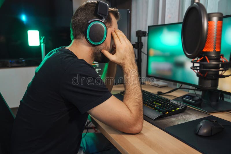 Angry Young Gamer Playing Game on Computer Stock Photo - Image of angry ...
