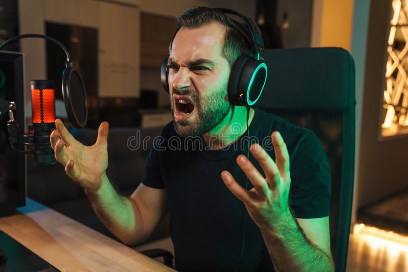 Angry Young Gamer Playing Game on Computer Stock Image - Image of game ...