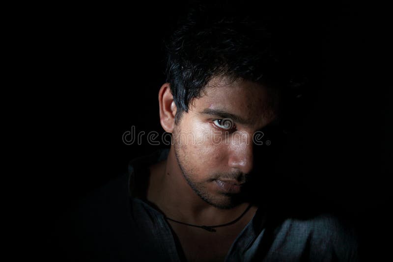 Man s Face in Shadow stock image. Image of dark, emotional - 7996327