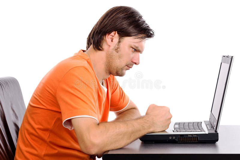 Angry Young Man At His Laptop Stock Photo - Image of caucasian ...