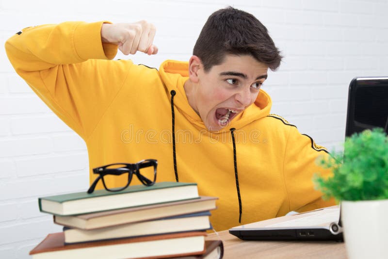 Angry student with laptop stock image. Image of furious - 152160193