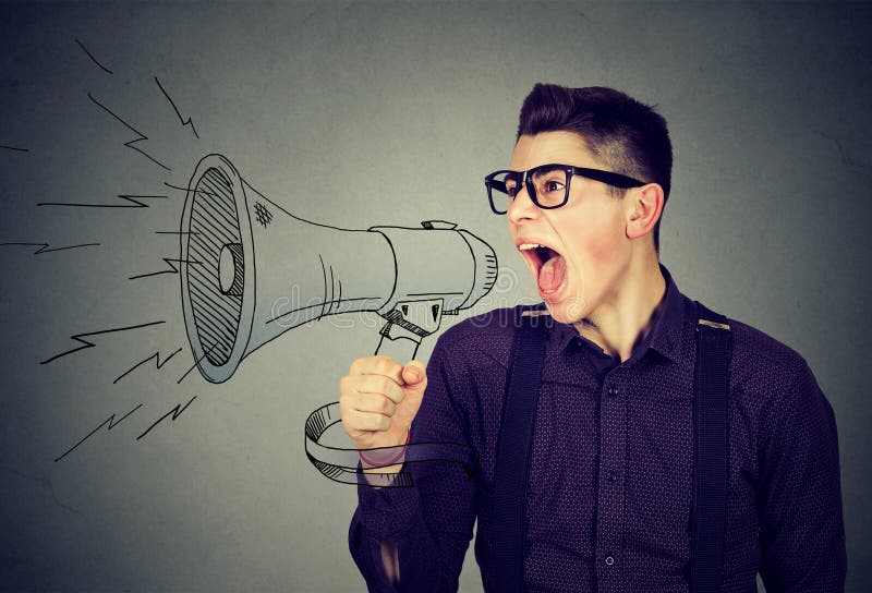 Angry Young Man Screaming in Megaphone Stock Image - Image of ...
