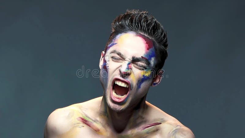 Angry Young Man Screaming, Slow-mo. Stock Video - Video of evil, model ...